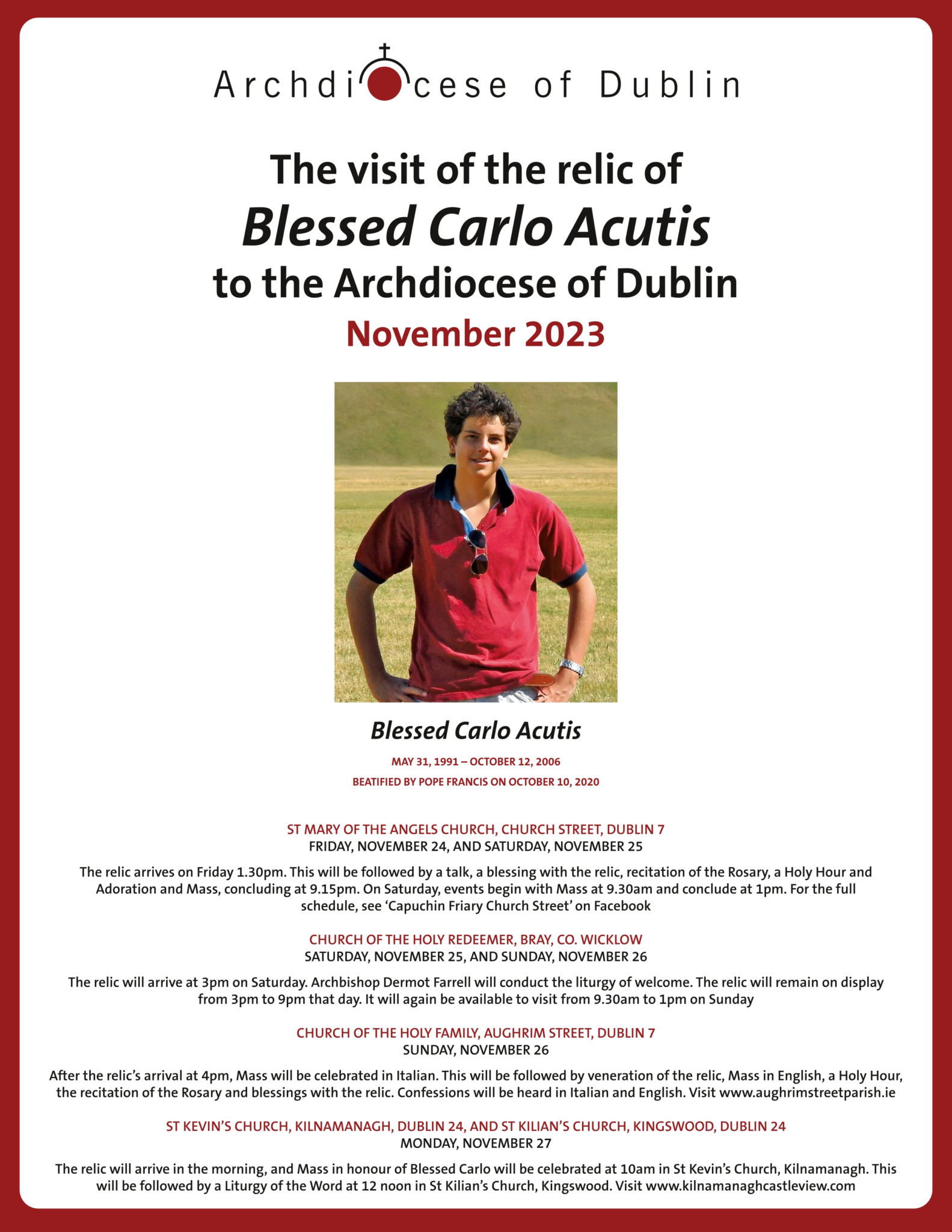 Blessed Carlos Acutis Relic. – St. Matthew's Ballyfermot